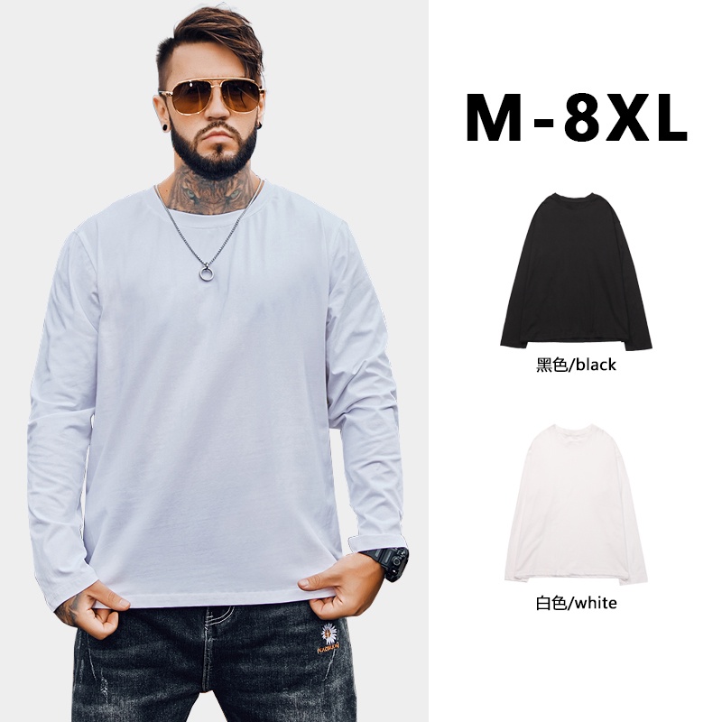 M-8XL Fat Man Plus Size Thin Long Sleeve T Shirt Men Basic Plain T ...