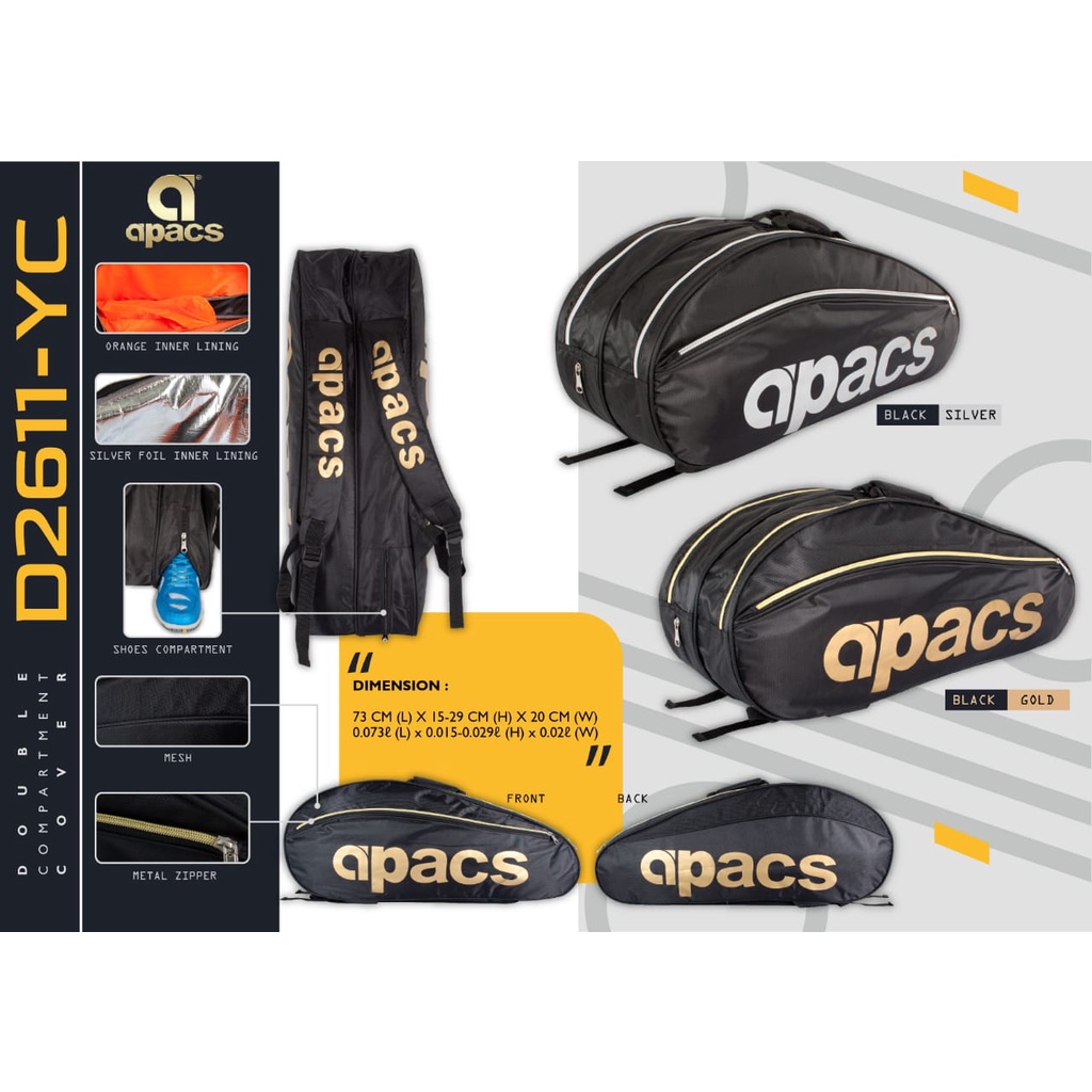 Apacs 2 zips badminton rackets backpacks racket Bag Apacs 2615 2613 ...