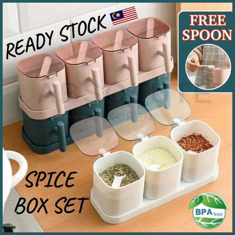 READY STOCK🇲🇾Spices Box Pepper Spice Salt Seasoning Organizer Kitchen ...