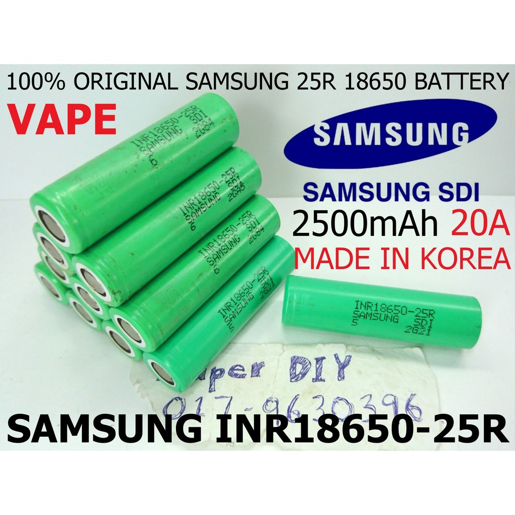 ORIGINAL Samsung INR 18650 25R 3.7V 2500mAh 20A Lithium ion li ion ...