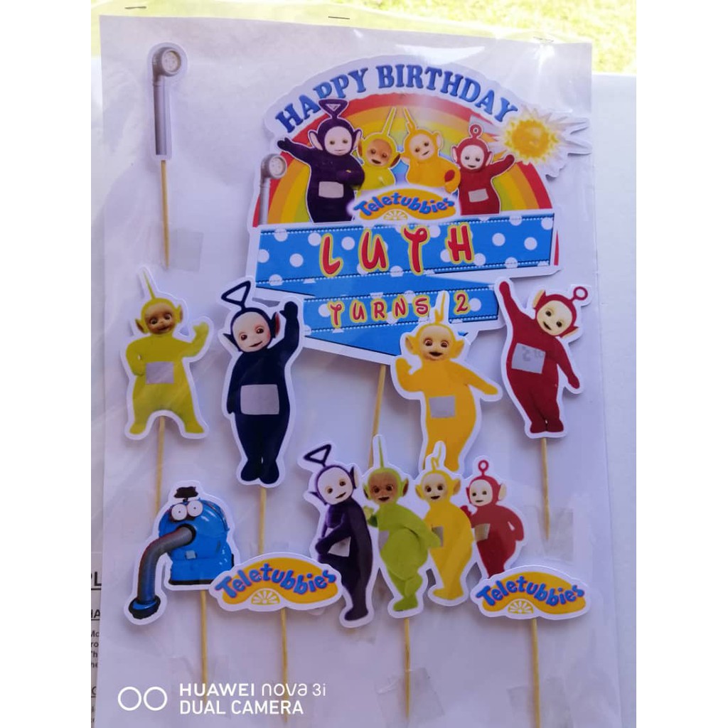getah rambut [CUSTOM NAME] Happy Birthday Cake Topper Teletubbies ...