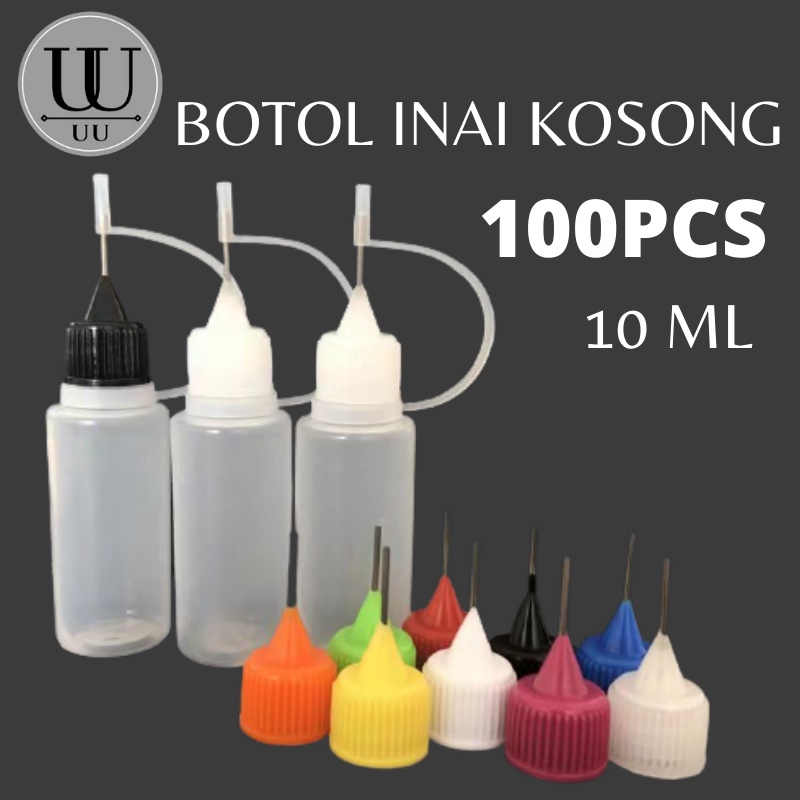 100pcs Botol Inai Kuku Kosong Penutup Jarum Botol Henna 10ml 15ml 20 ml ...