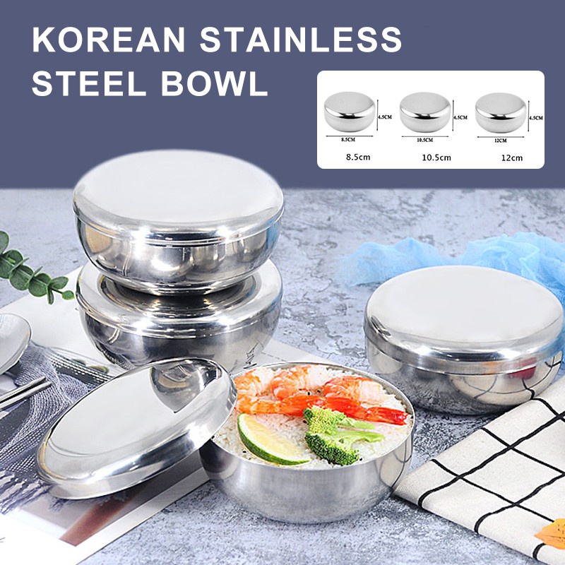 Korean Stainless Steel Rice Bowl Vegetables Insulation With Lid ...