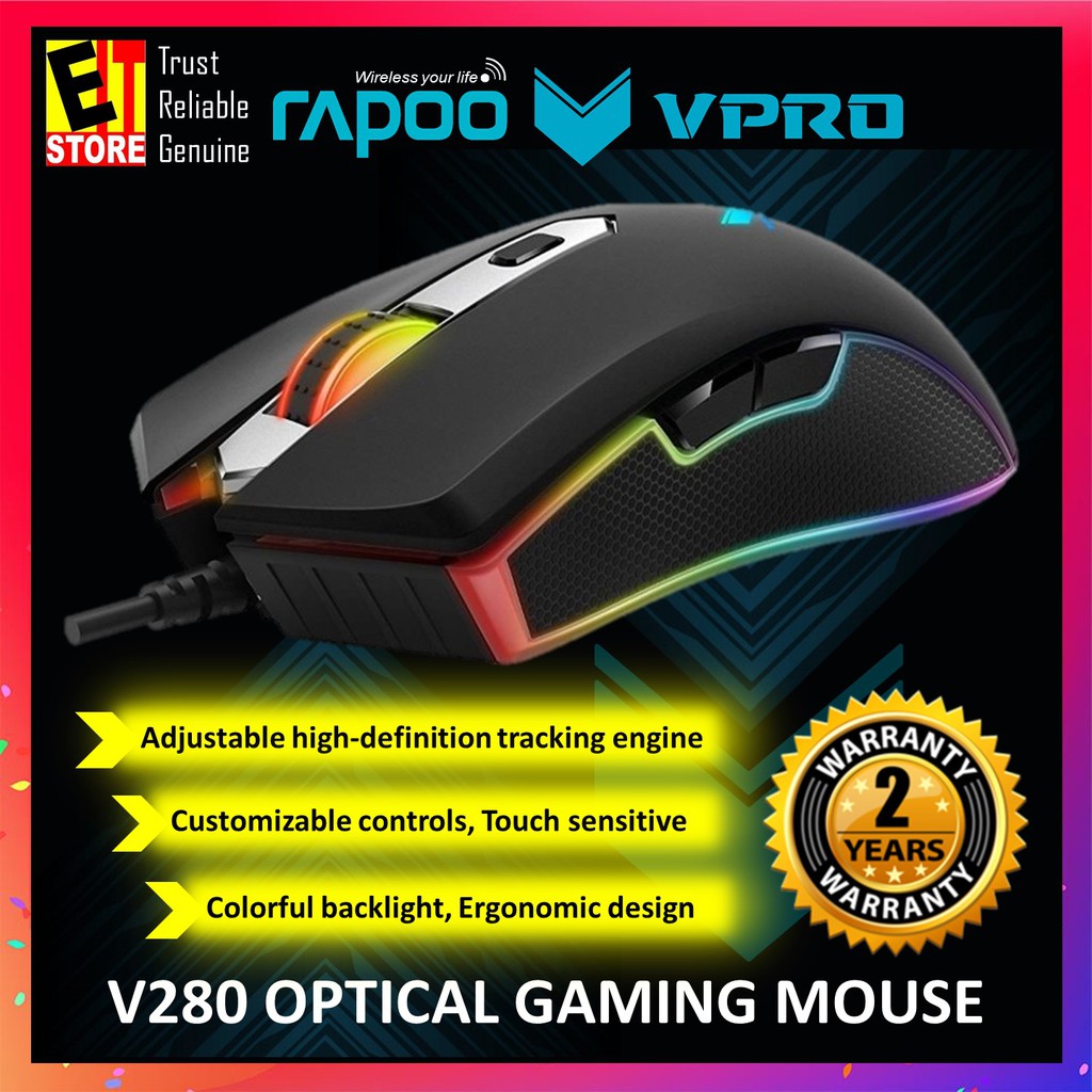 RAPOO V280 OPTICAL RGB GAMING MOUSE - ERGONOMIC DESIGN, HIGH DEFINITION ...