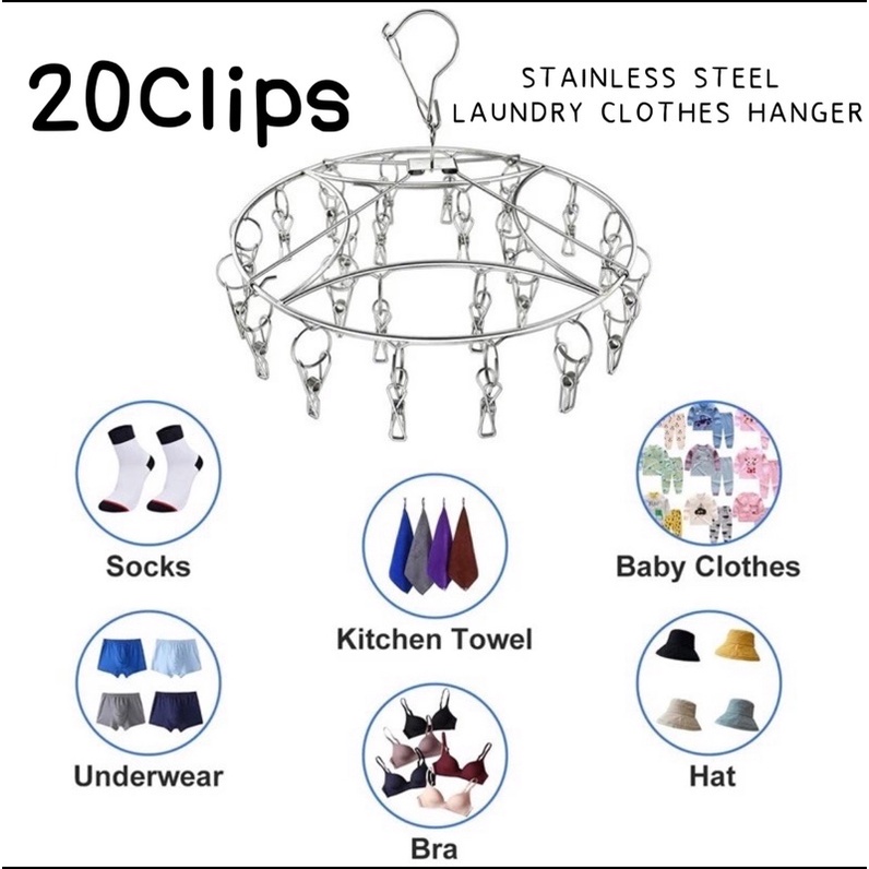 Stainless Steel Laundry Clothes Hanger Anti Wind 20 Clips Penyidai ...