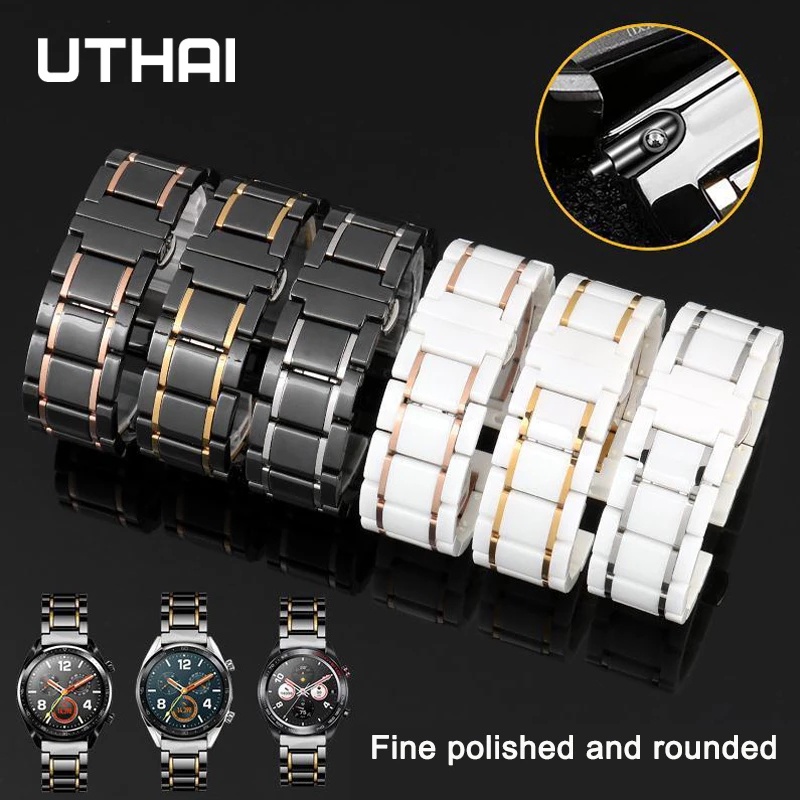 UTHAI C09 Ceramic watch strap Stainless steel between ceramics 20mm ...