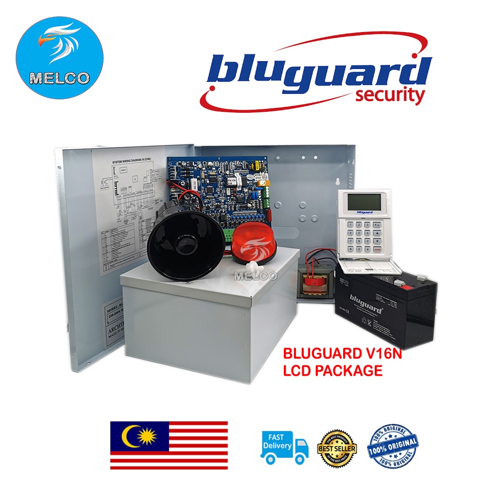 Bluguard Alarm V16 N LCD 16 Zone Alarm System Sistem Penggera | Shopee ...