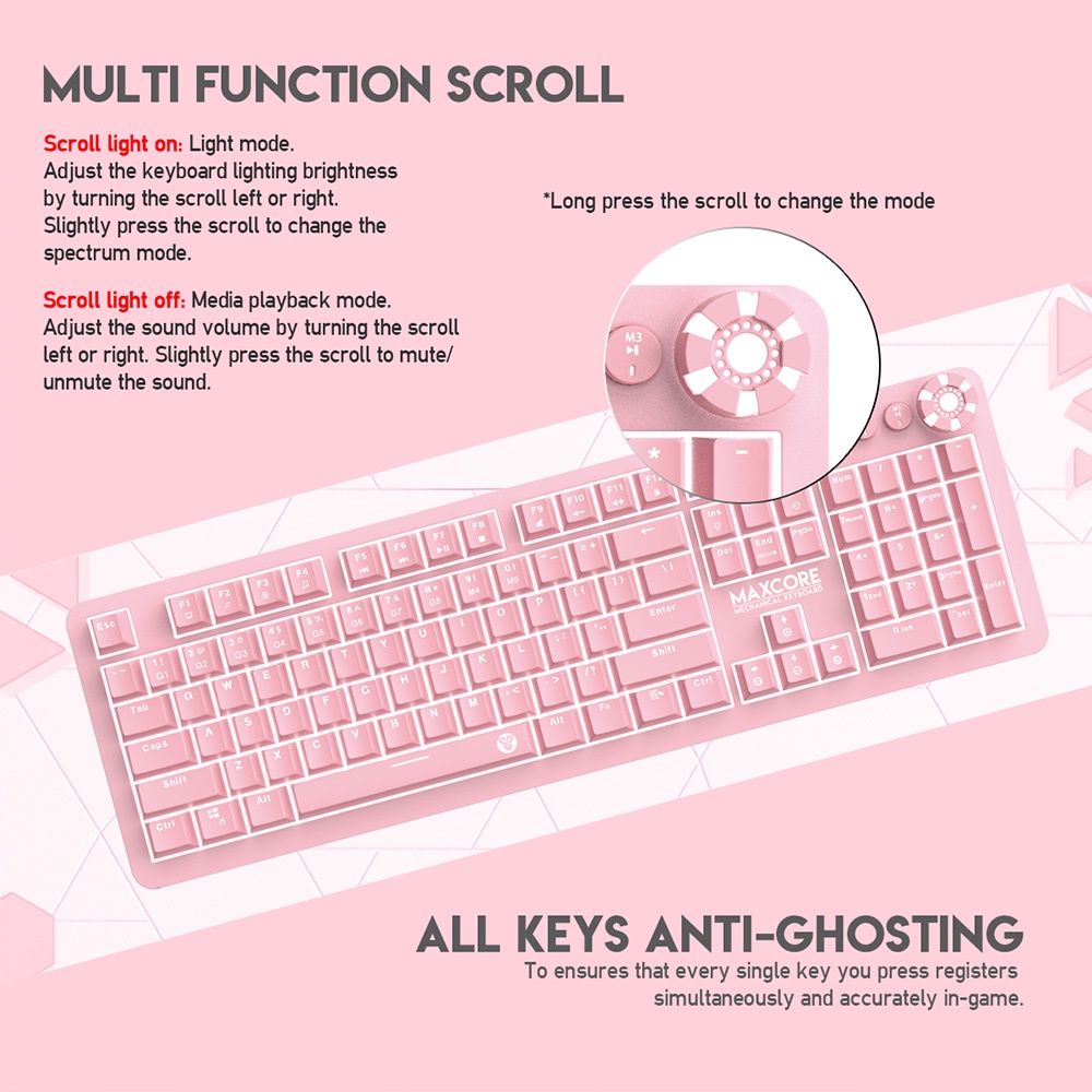 Fantech MK852 Max Core Waterproof RGB Mechanical Gaming Keyboard Pink ...