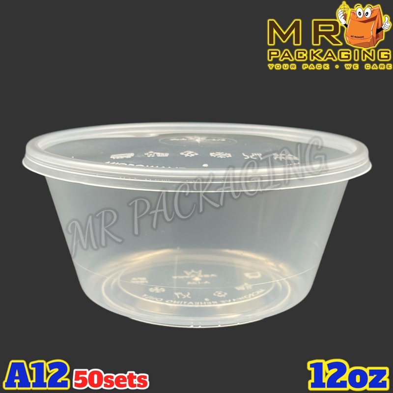 12oz Round Container with Lid ( 50sets± ) 350ml 12 oz ABBA ware A12 ...