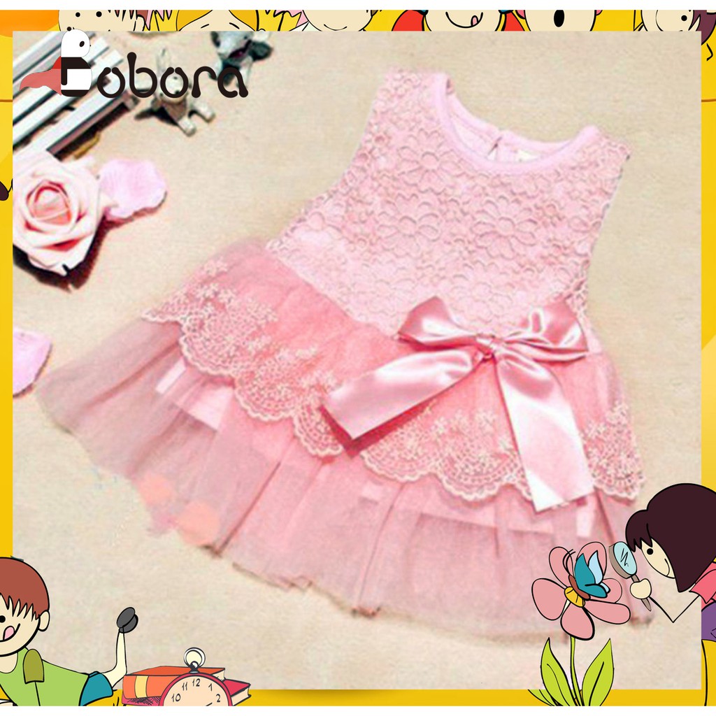 BOBORA Summer Jumper Skirt Baby Girls Lace Dress Bowknot Solid Color ...