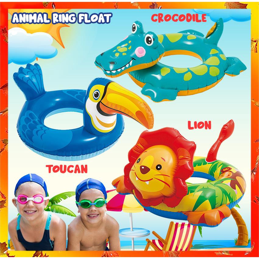 INTEX 58221 5 Design Deluxe Animal Ring Kids Float Swimming Ring ...