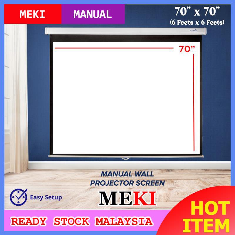 Meki High Quality Solid Size 70" x 70"(6 x 6 feets) Manual Wall Screen ...