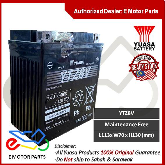YTZ8V YTZ8 BATTERY BATERI R25 XMAX250 CB300R CB500X R3 KLX150 FLY150 ORIGINAL YUASA YTZ8V ...