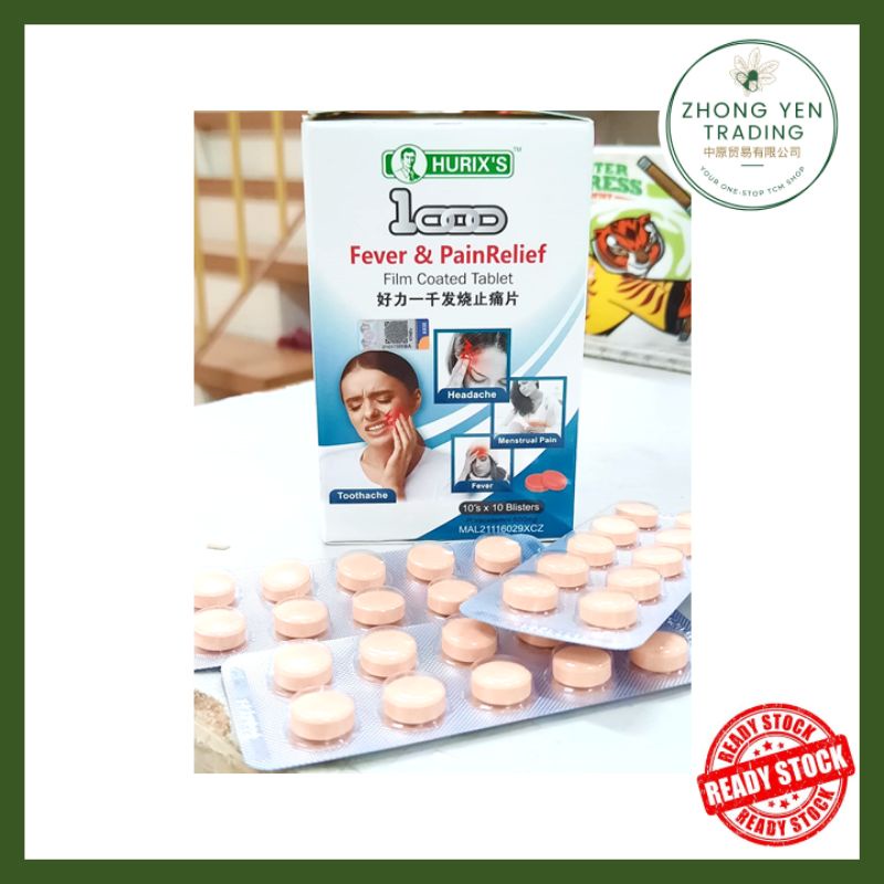 Hurix's 1000 Fever & Pain Relief Film Coated Tablet 500mg Paracetamol ...