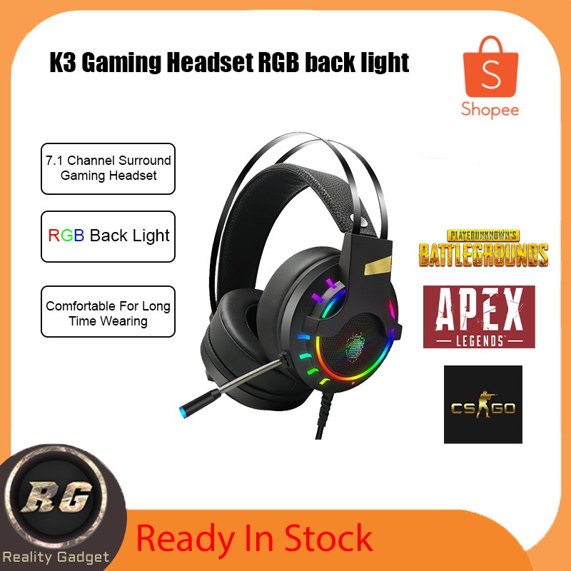Premium RGB Gaming Headset alat dengar 7.1 channel surround & RGB BACK ...