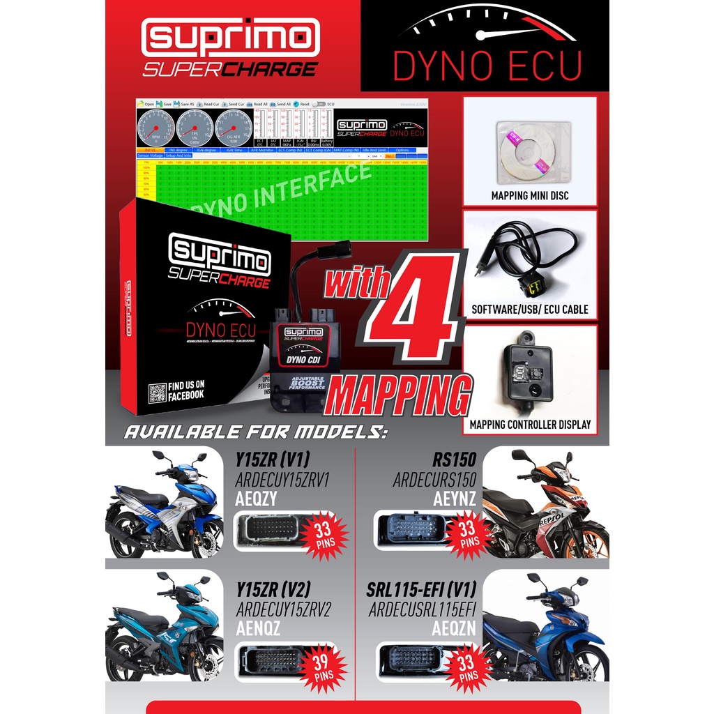 SUPRIMO RACING DYNO ECU RACING CDI Y15ZR V1 V2 Y16ZR NVX155 LC135 ...