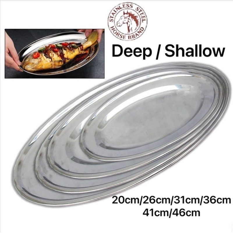 HORSE Stainless Steel Large Fish Plate / Big Oval Plate / Oval Plate ...