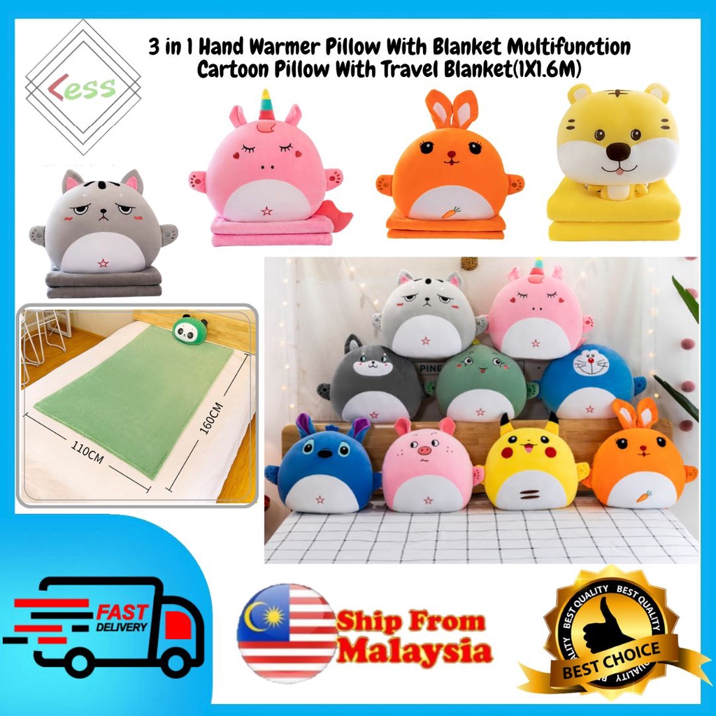 LESS - 3 in 1 Hand Warmer Pillow With Blanket Multifunction Cartoon ...