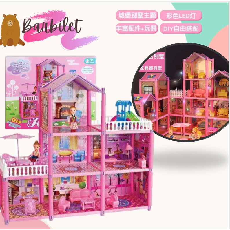 Princess Castle DIY Dollhouse BARBIE Doll House Toy Mansion Holiday ...