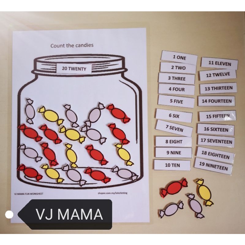 Preschool 1 to 20 counting sheet (candies and raindrops) | Shopee Malaysia