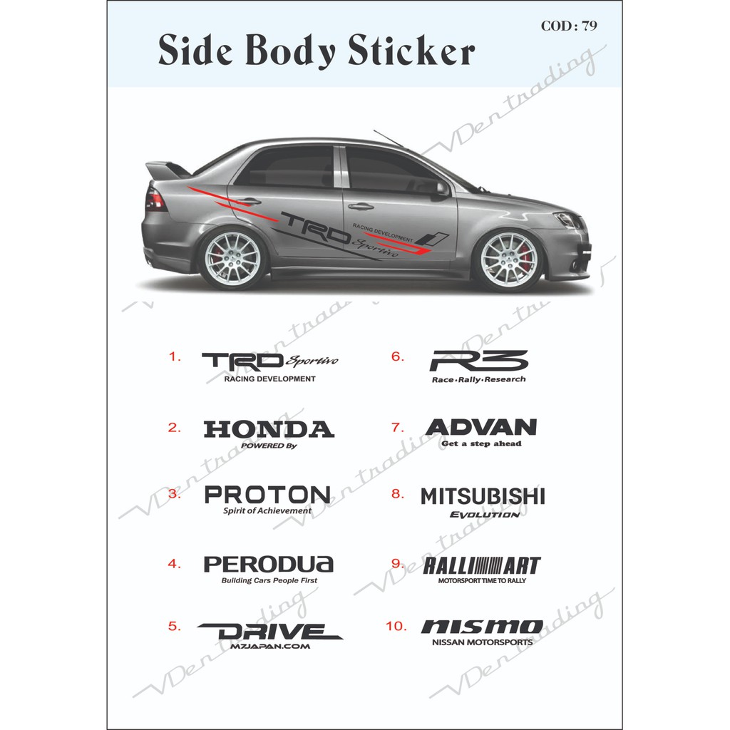 CAR BODY STICKER FOR PROTON MITSUBISHI R3 TRD PERODUA NISMO RALLART ...