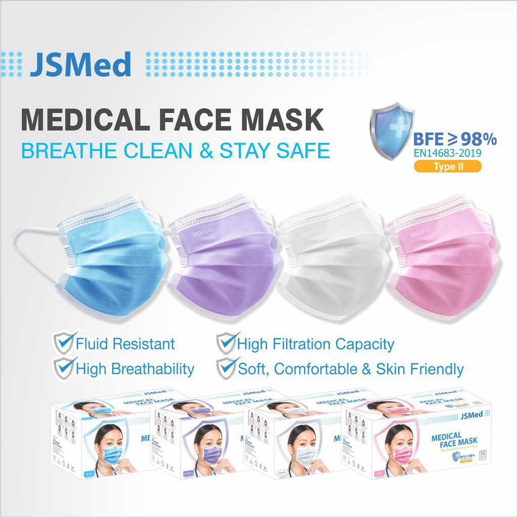 [50 pcs/box] Jishan - JSMed 3 Ply Disposable Medical Face Mask Ear Loop ...