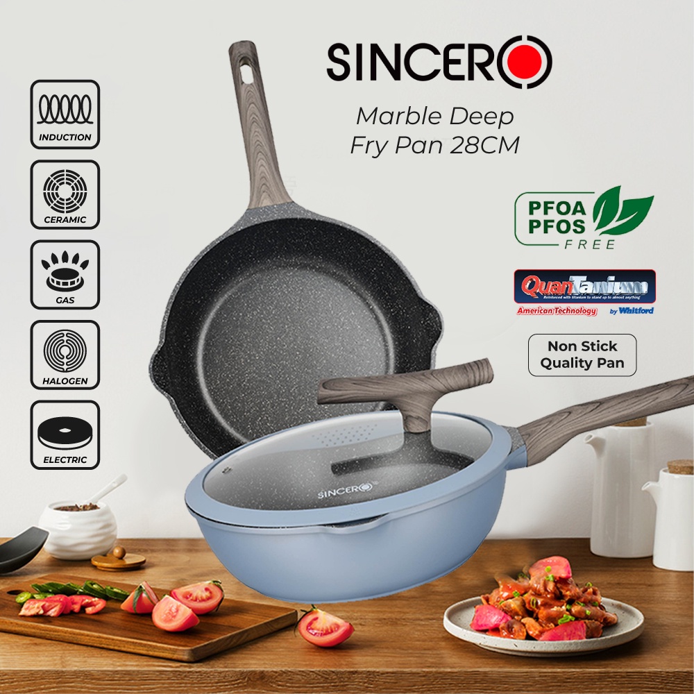 [Kingsman] SINCERO 28cm Marble Deep Fry Pan Non Stick Deep Pan Premium ...