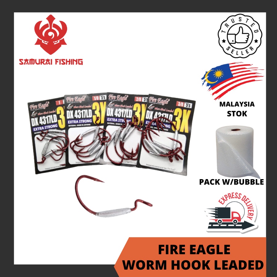 SAMURAI - NEW! FIRE EAGLE Worm Hook Leaded (DX 4317LD) Hook Size 01, 1/ ...
