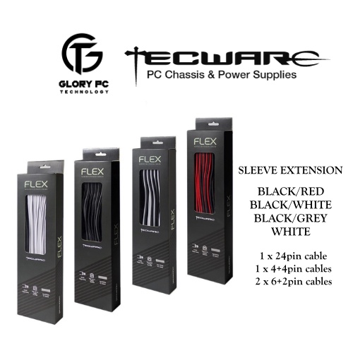 TECWARE FLEX SLEEVED EXTENSION CABLES 300MM ( BLACK/RED , BLACK/WHITE ...