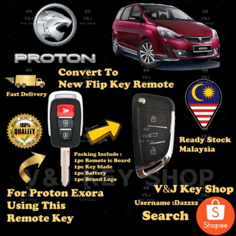 New Design For Proton Exora Flip Key Remote( 2009-2024) | Shopee Malaysia