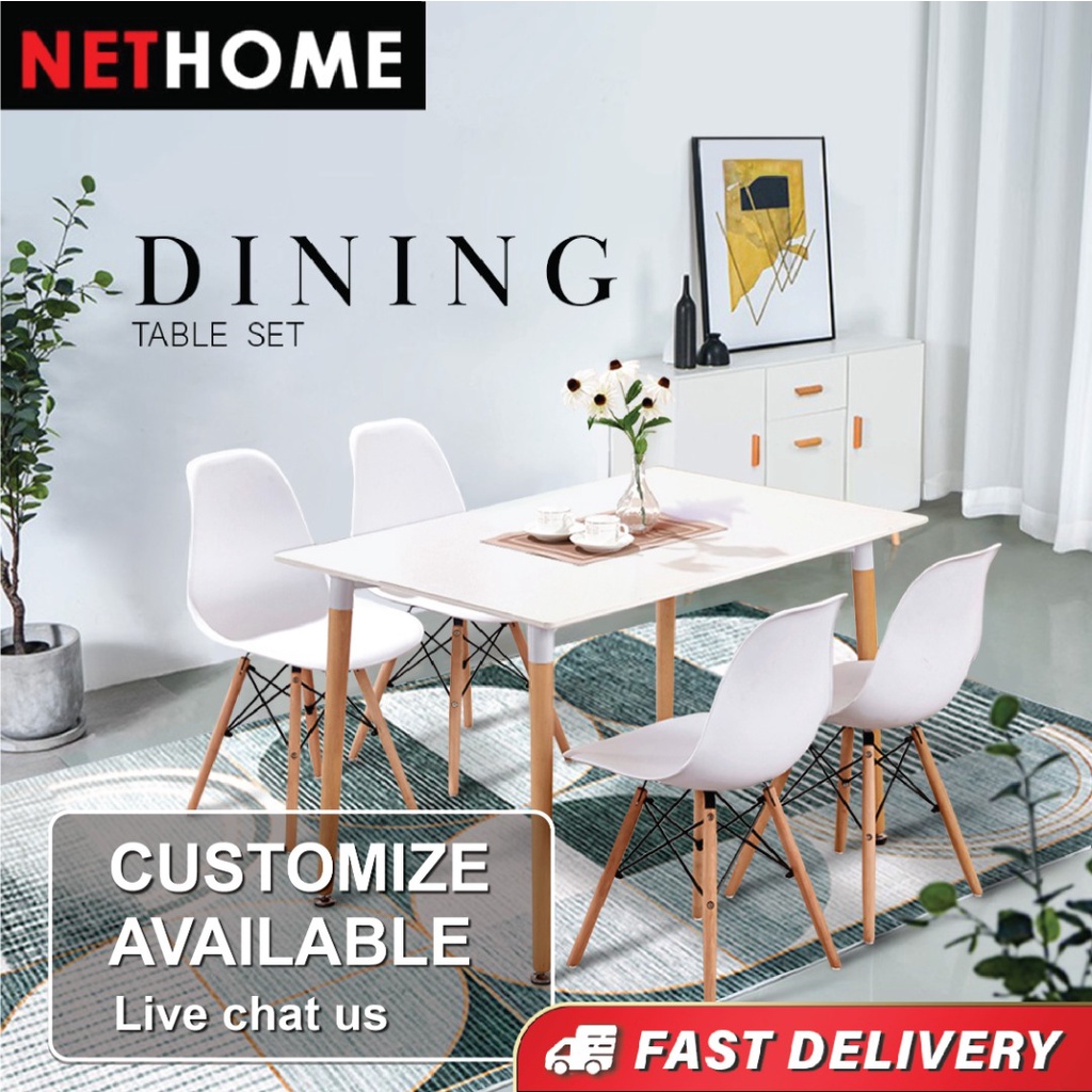⚡️NETHOME⚡️120x60 Simple Eames Dining Table with 4 Eames Chairs - Dining Set / Meja Makan ...