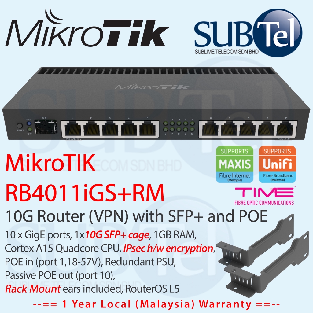 Mikrotik RB4011iGS+RM 10G Gigabit POE Router SFP+ IPSec VPN Malaysia ...