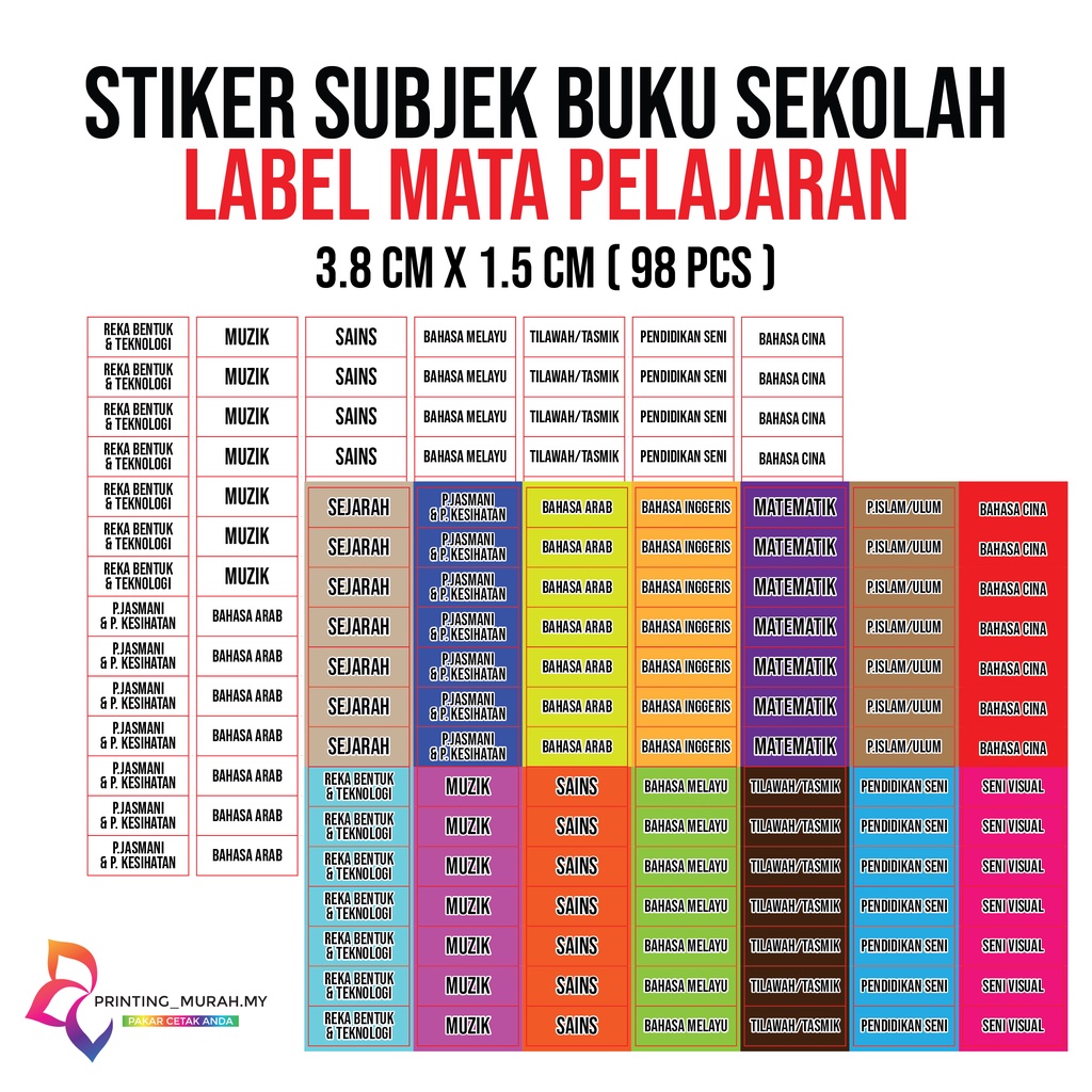 Custom List Sticker Subjek Buku Sekolah Murah | Sticker Subject | Label ...