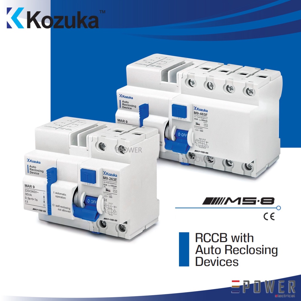 KOZUKA RCCB WITH AUTO RECLOSING DEVICE 2P/4P 63A 100mA/300mA MS8 ...