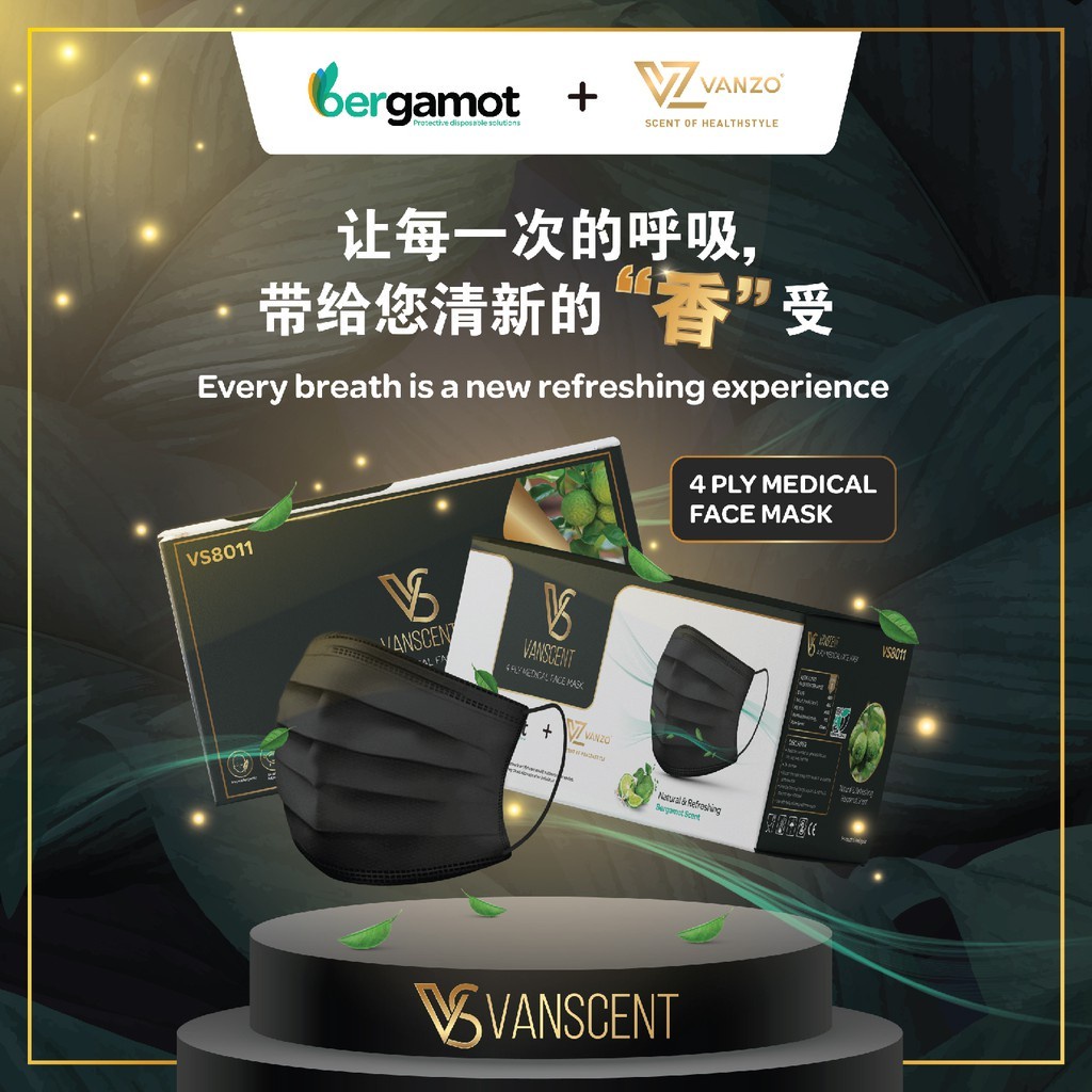 Vanzo VANSCENT 4PLY Medical Face Mask BLACK Bergamot Scent Vanzo ...