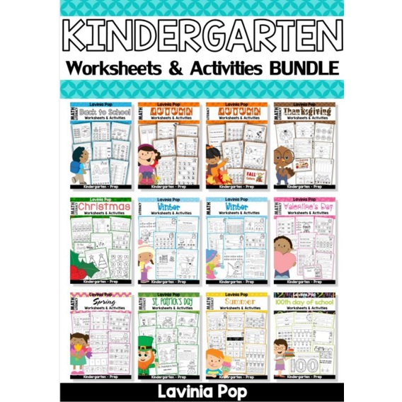 121-Kindergarten literacy and math Worksheet & Activities Bundle 900 ...