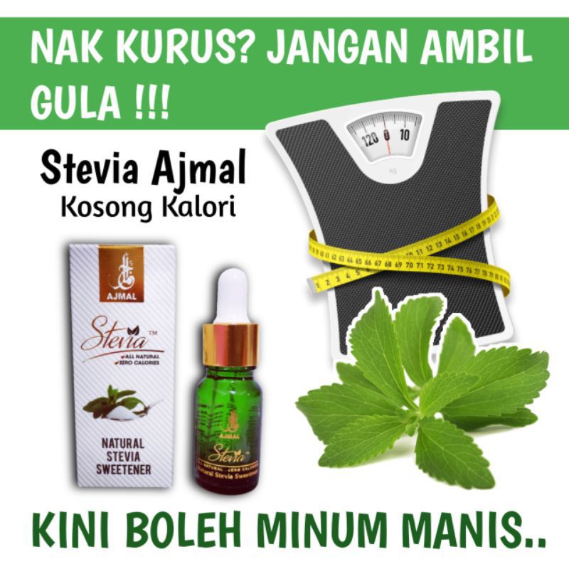 Original! Liquid Drop Stevia Ajmal 10 ml Halal Natural Sweetener Stevia ...