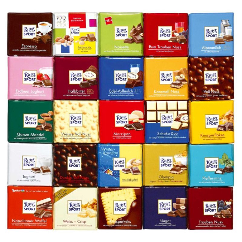 Ritter Sport Chocolate Assorted Flavour 100g Made in Germany Milk ...
