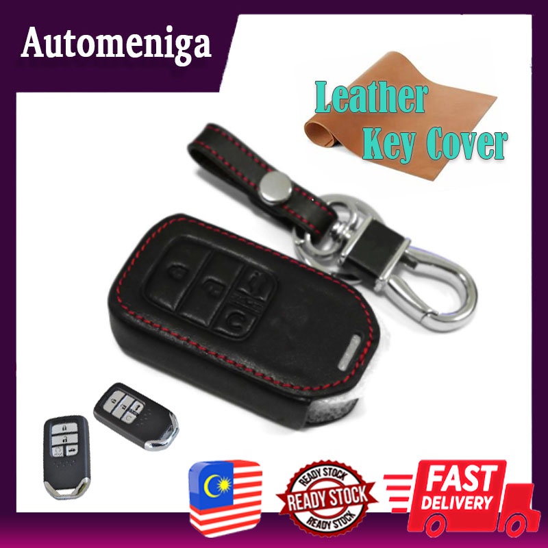 Leather Car Key Chain Cover Honda Remote Control Car Key Case For CIVIC ...