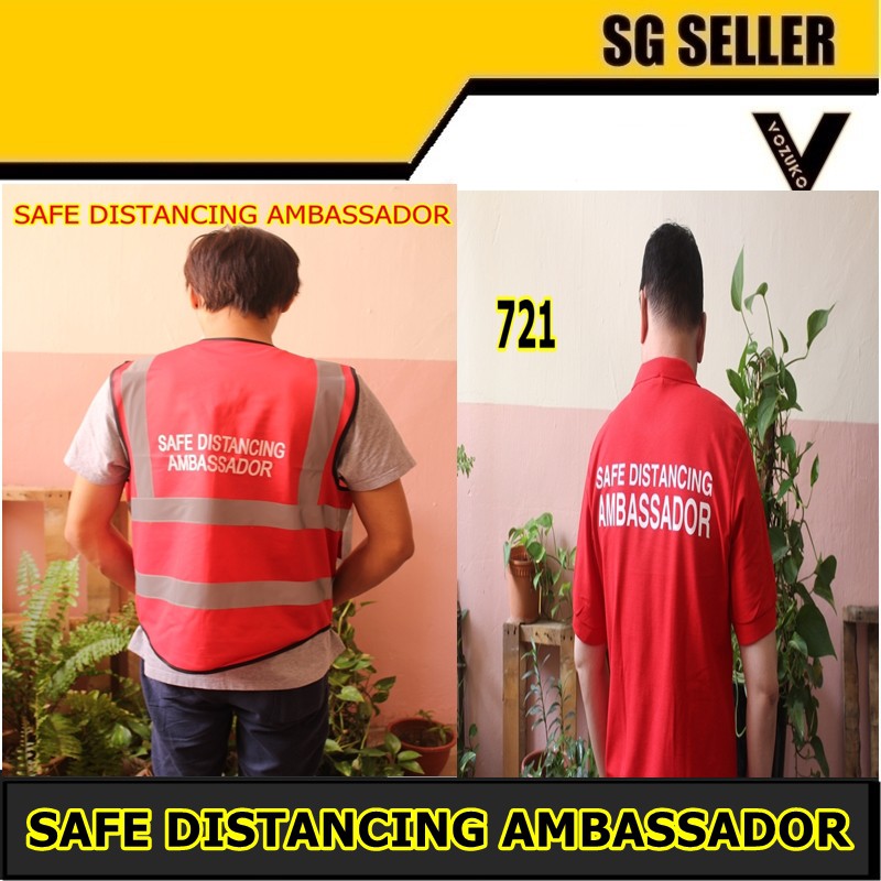 reflective safety vest or polo t shirt with SAFE DISTANCING AMBASSADOR ...