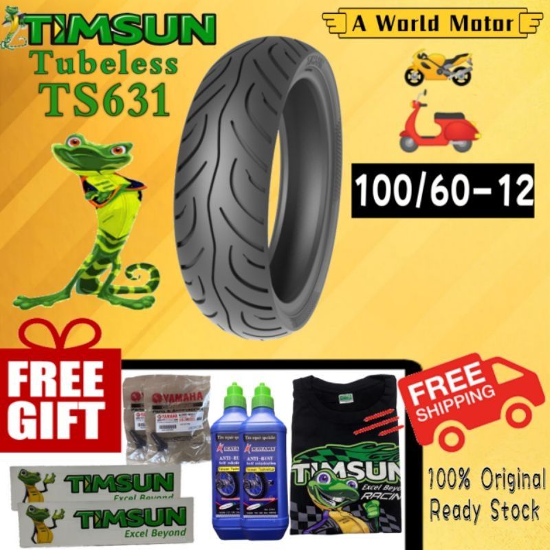 TIMSUN Tayar TS631 Tubeless🔥SHIPPING DISC+ FREE GIFTS 100/60-12 scooter ...