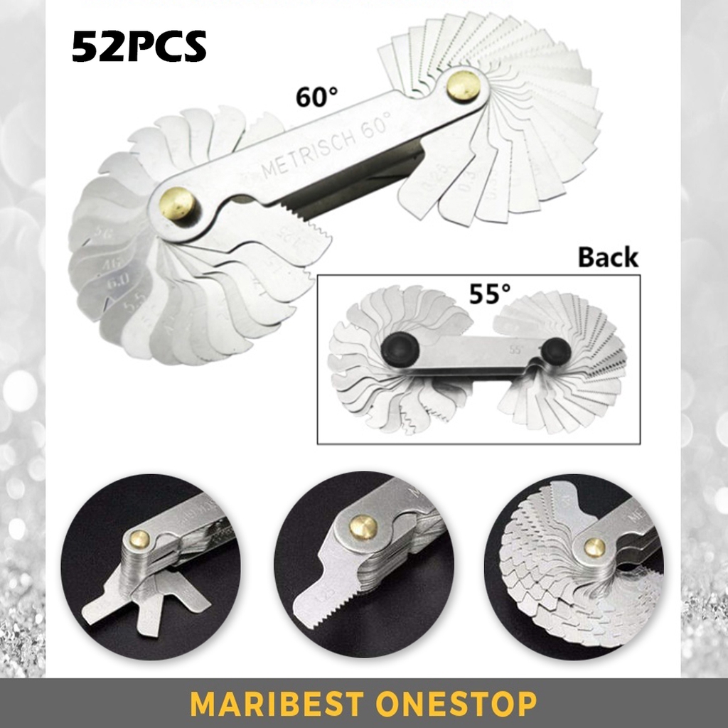 52PCS SCREW PITCH GAUGE 55-60 DEGREE THREAD PLUG GAGE WHITWORTH LOCK ...