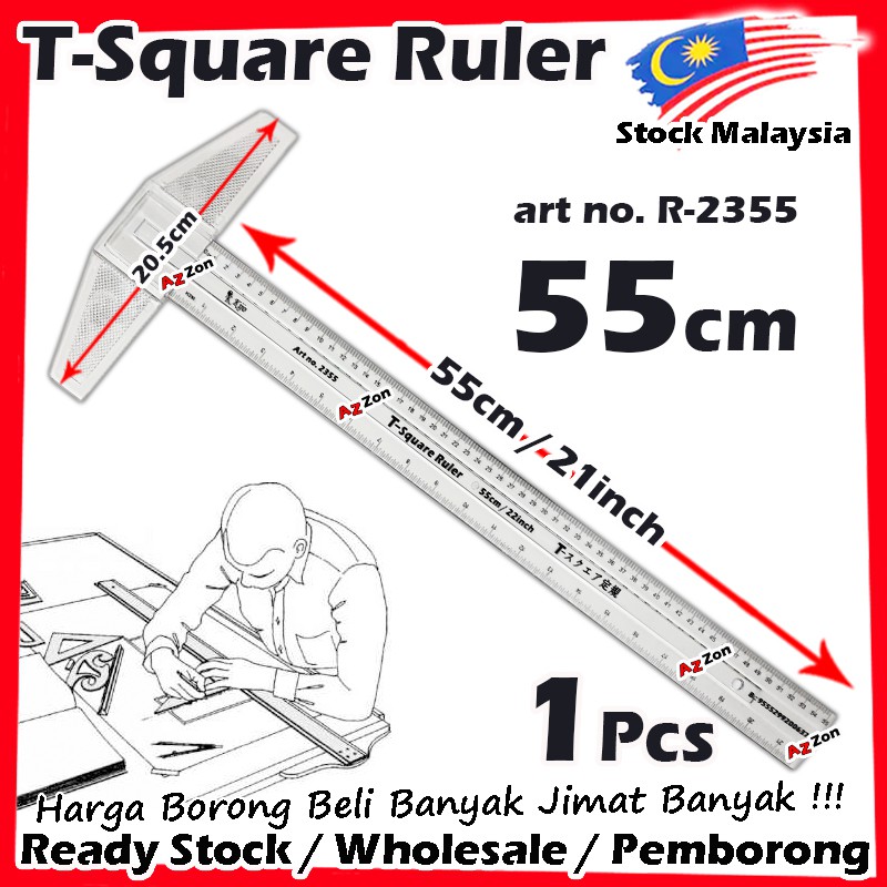 【New】KIJO Transparent Acrylic Double Side T Square Ruler 55cm 21inch ...