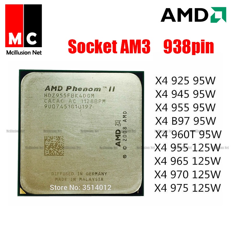 AMD Phenom II X4 955 3.2G 125w CPU Processor Socket AM3 938pin | Shopee Malaysia