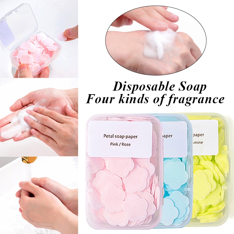 100 Pieces/Box Portable Soap Paper Bath Hand Wash Disposable Soap ...