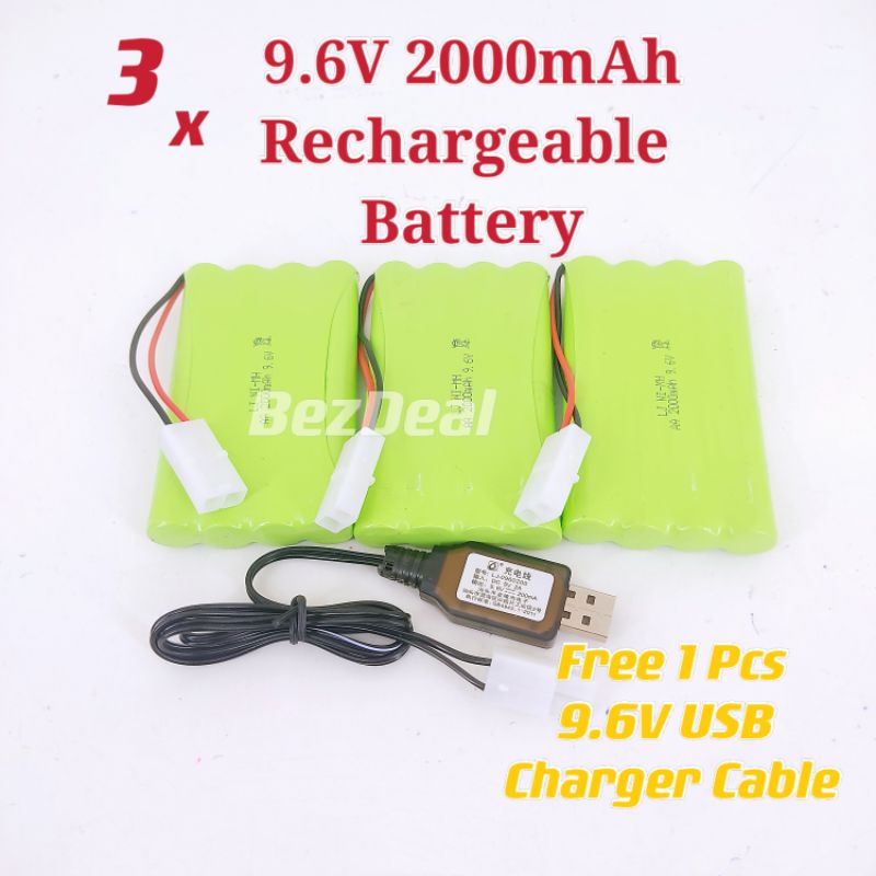 Bateri Kereta Control 9.6V(2000mAh) RC Car Rechargeable Battery USB ...