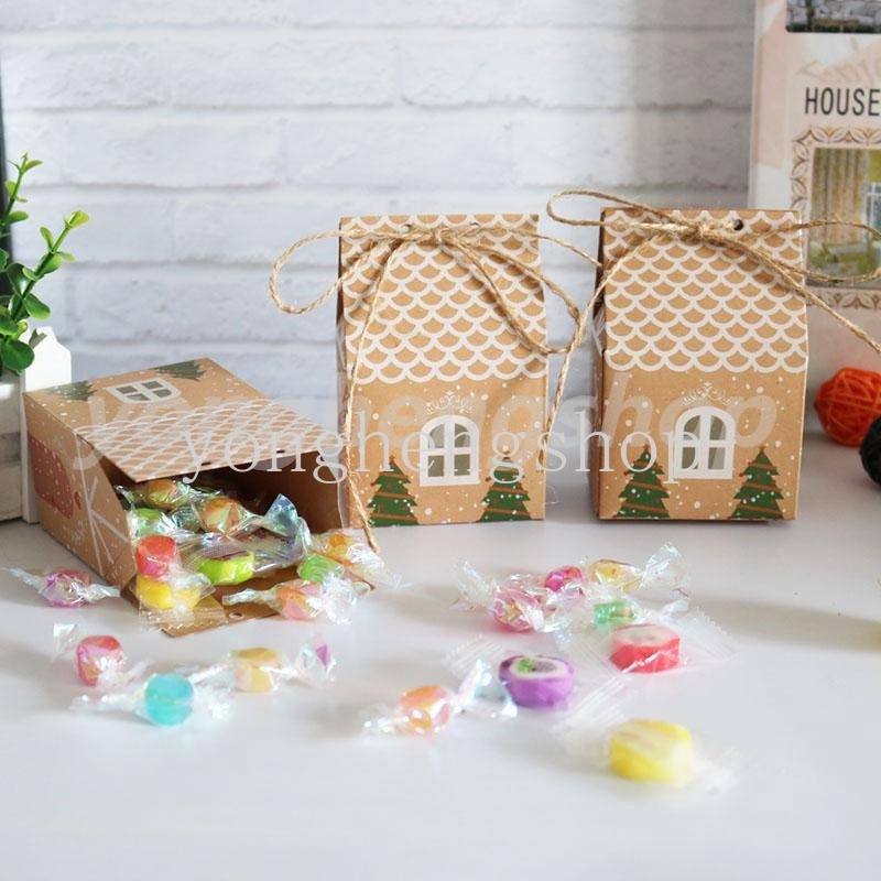10pcs/set Kraft Paper Christmas House Shape Candy Boxes Gift Box Carton ...