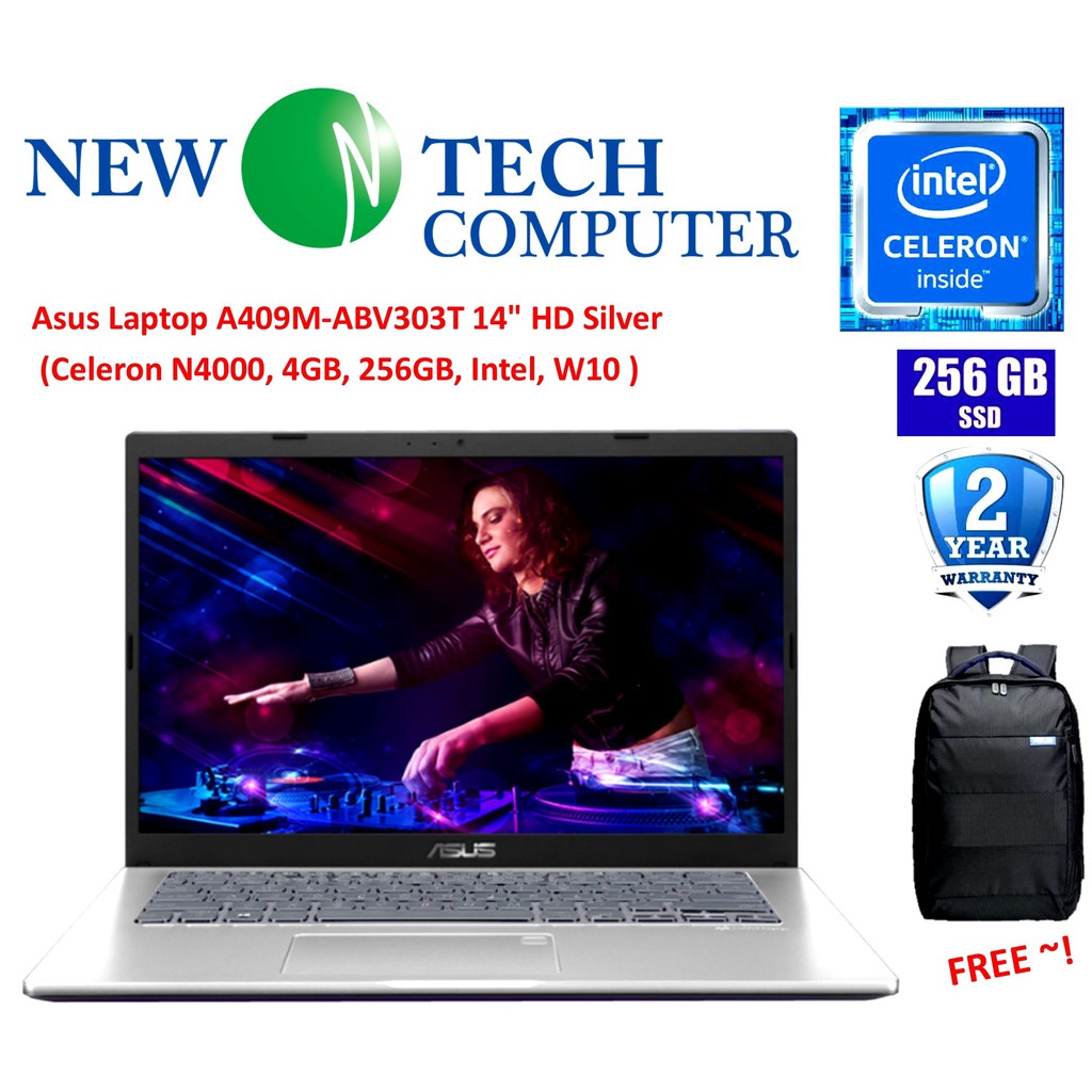 Asus Laptop A409M-ABV303T 14" HD Silver ( Celeron N4000, 4GB, 256GB ...