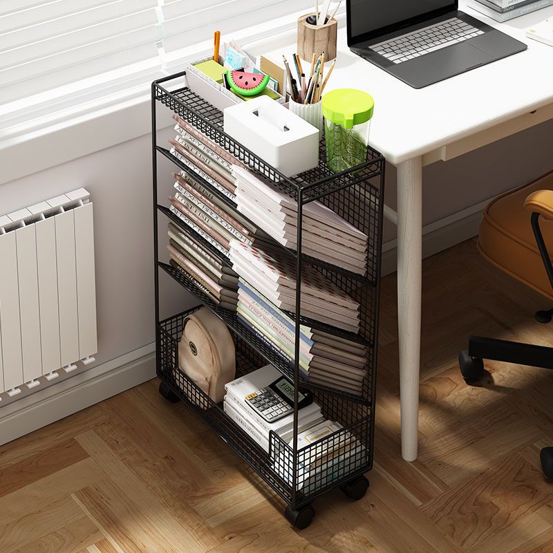 Small bookshelf removable wheeled book storage rack wrought iron desk ...