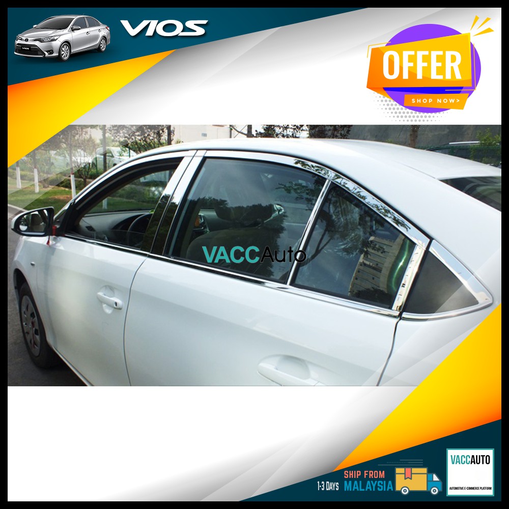 Toyota Vios (3rd Gen) Window Chrome Lining + Door Pillar 2013-2019 ...